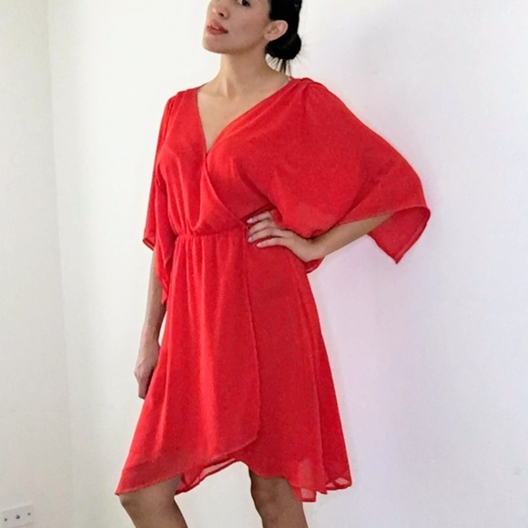 Dresses | Sexy Red Mini Wrap Dress Xs | Poshmark